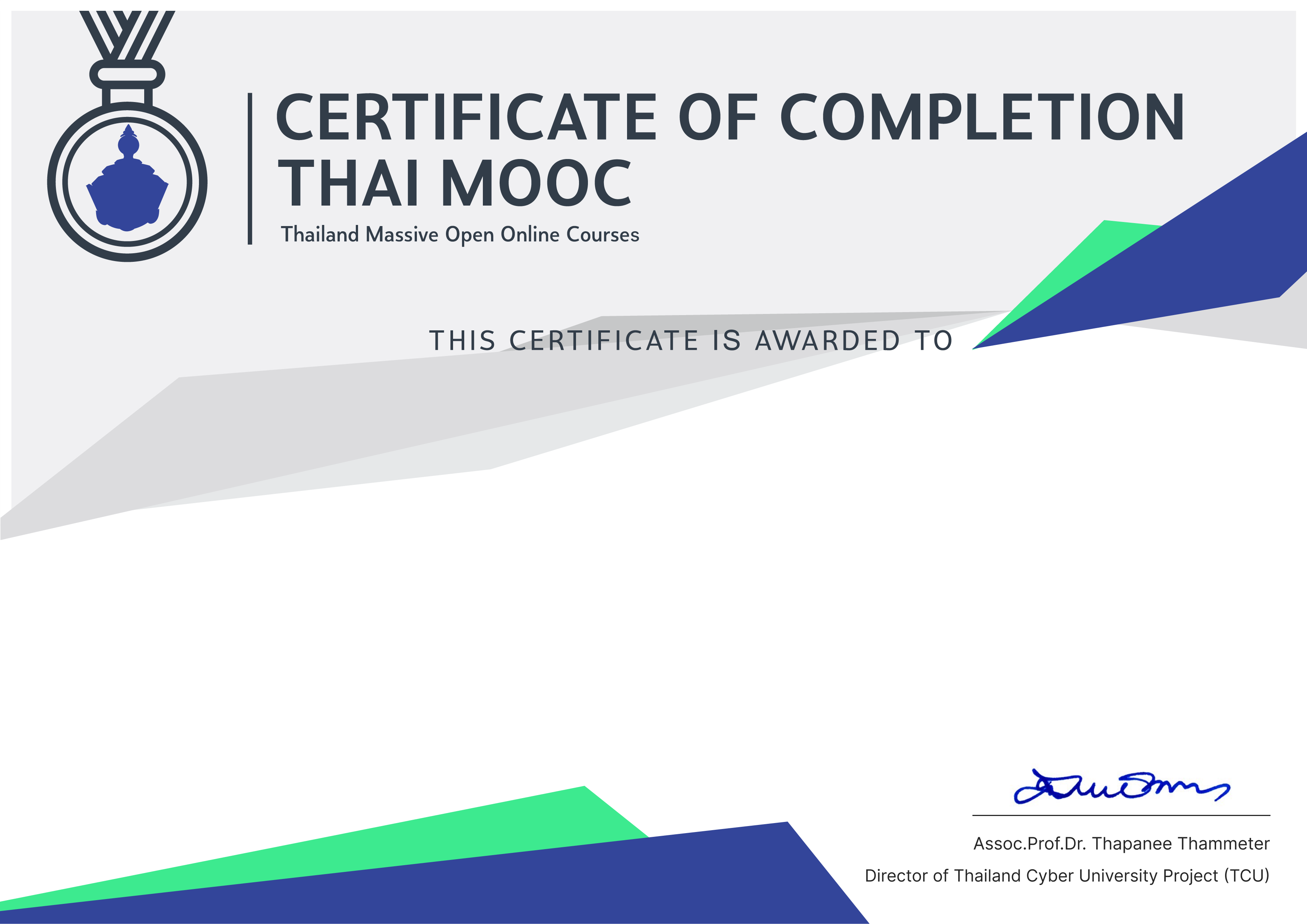NU 00442 Certificate | Thai MOOC Academy